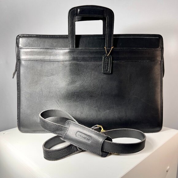 Coach | Accessories | Vtg Coach Black Leather Briefcase With ...